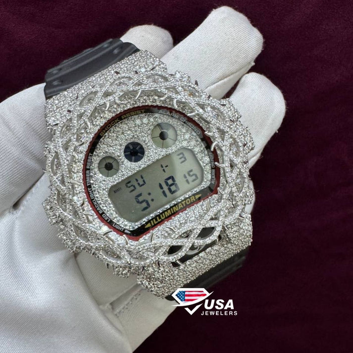 Custom Iced-Out DW-6900 Style Watch with VVS1 Moissanite , Hip-Hop Bus ...