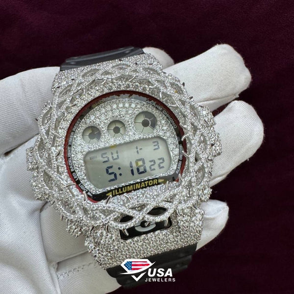 Custom Iced-Out DW-6900 Style Watch with VVS1 Moissanite , Hip-Hop Bus ...