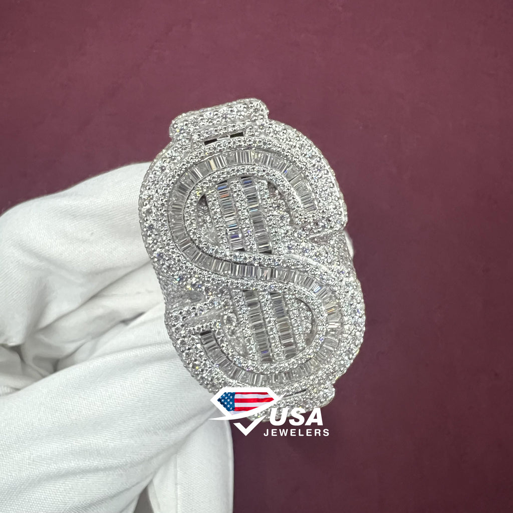 Fully Ice Out Moissanite Diamond Dollar "$" Sign Ring – USA JEWELLERS