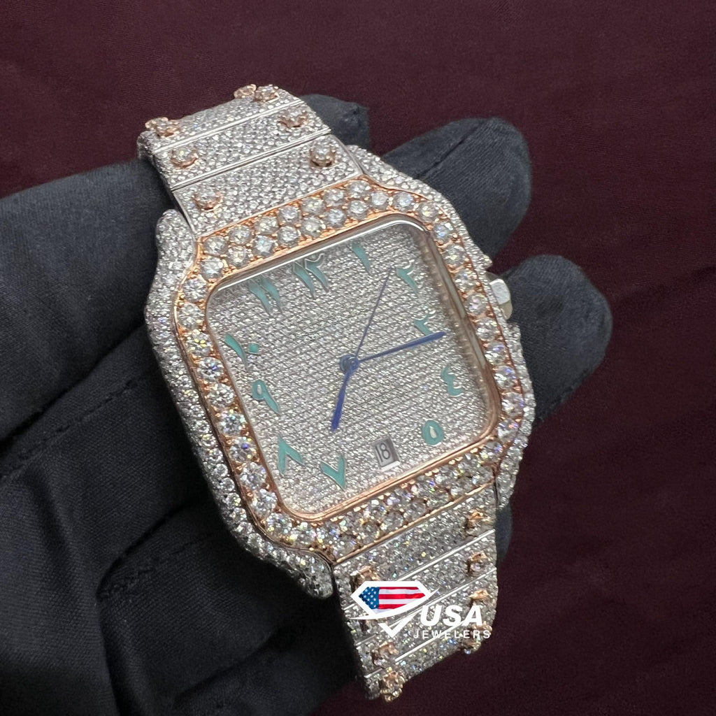 41 mm Moissanite Diamond Fully Iced Out Arabic Dial Watch – USA JEWELLERS