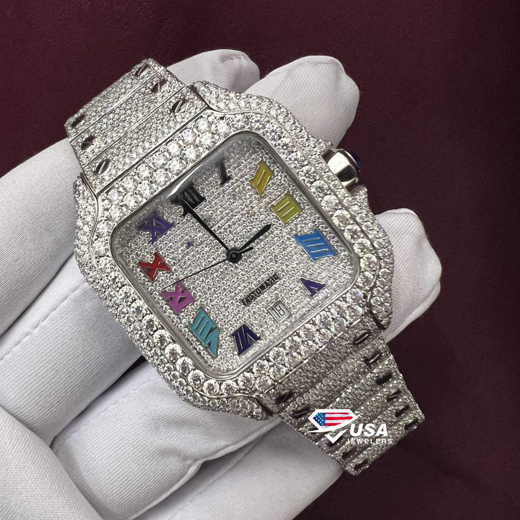 41MM VVS Moissanite Diamond Rainbow Dial Watch – USA JEWELLERS
