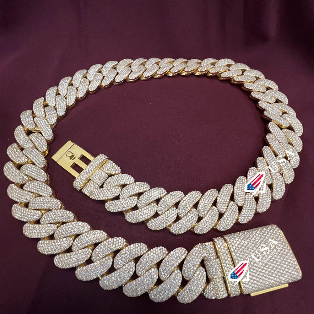 24MM Lab Diamond 14K Yellow Gold Miami Cuban Link Chain – USA JEWELLERS